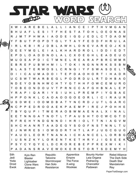Star Wars Word Search Paper Trail Design