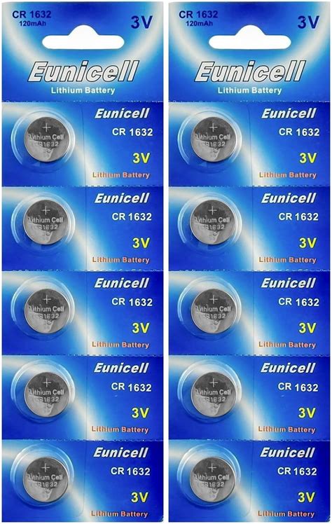 Eunicell CR1632 Lithium Blister Pack 3V 3 Volt Coin Cell Batteries 10