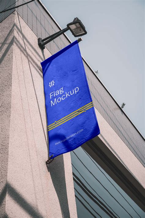 Free Vertical Flag On Building Mockup PSD Free Business Card Mockup