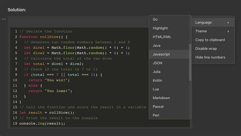 codeblock choose language syntax highlight choose theme and various settings similar to