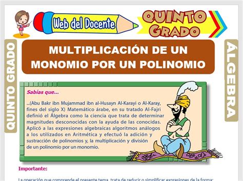 Multiplicación de un Monomio por un Polinomio para Quinto Grado