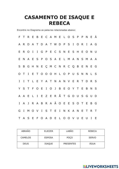 Casamento De Isaque E Rebeca Worksheet School Subjects Workbook