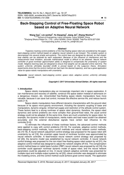 pdf back stepping control of free floating space robot based on adaptive neural network