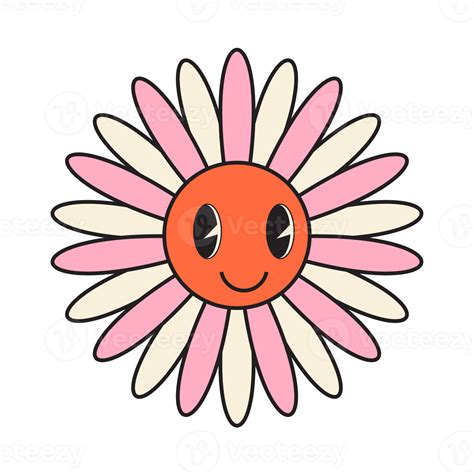 Groovy Flower Cartoon Characters Funny Happy Daisy With Eyes And Smile