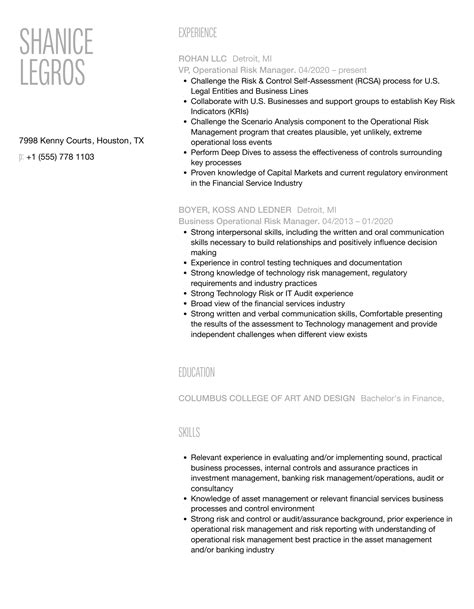 Operational Risk Manager Resume Samples Velvet Jobs
