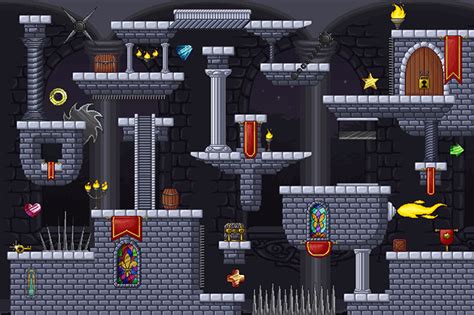 Castle Platformer 2D Tileset Pixel Art By Free Game Assets GUI Sprite