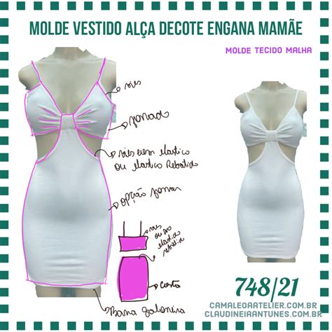 Molde Vestido Alça Decote Engana Mamãe 748 21 CAMALEOA ATELIER DE COSTURA