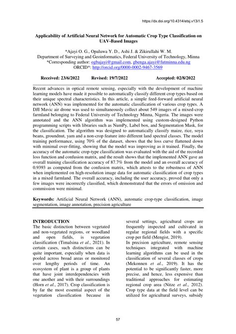 pdf applicability of artificial neural network for automatic crop type classification on uav