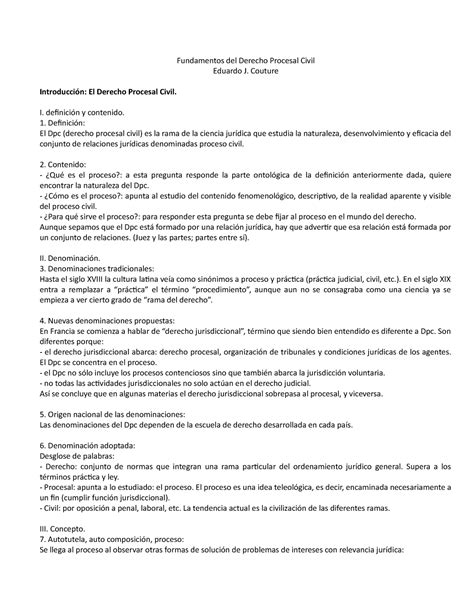 Resumen Couture Fundamentos Del Derecho Procesal Civil Eduardo J
