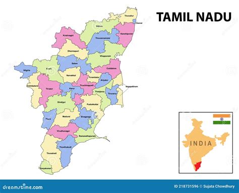 Tamil Nadu Map District Ways Map Of Tamil Nadu With Name Vector