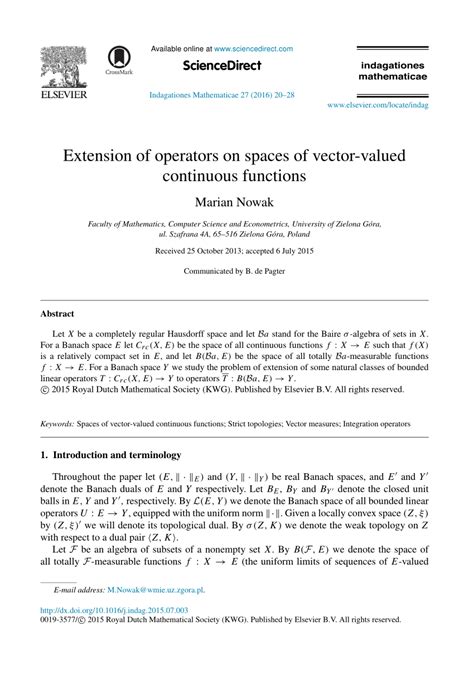 pdf extension of operators on spaces of vector valued continuous functions