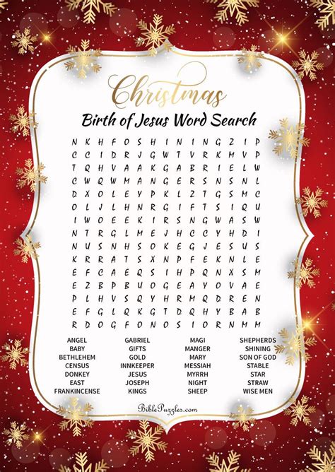 Christmas Word Search Puzzle Birth Of Jesus Wordsearch Christmas