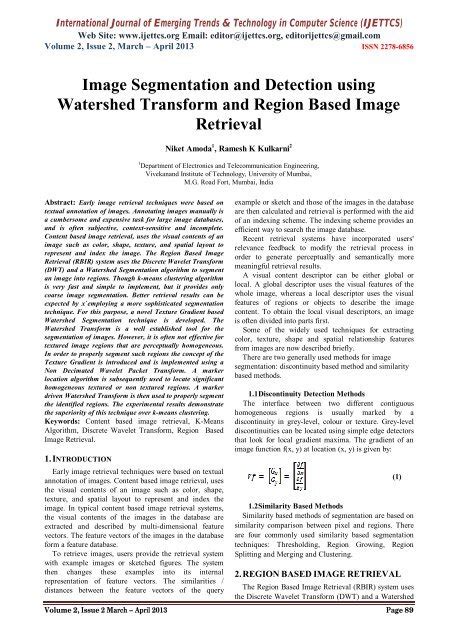 image segmentation and detection using watershed transform and