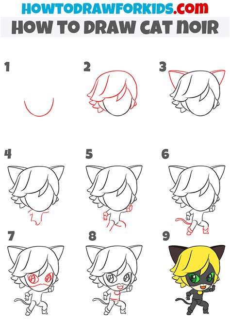How To Draw Cat Noir Step By Step From Miraculous Easy Drawing Tutorial