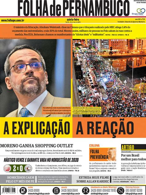 Capa Folha De Pernambuco Quinta 16 De Maio De 2019