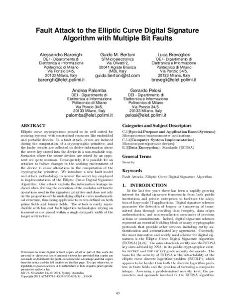pdf fault attack to the elliptic curve digital signature algorithm with multiple bit faults