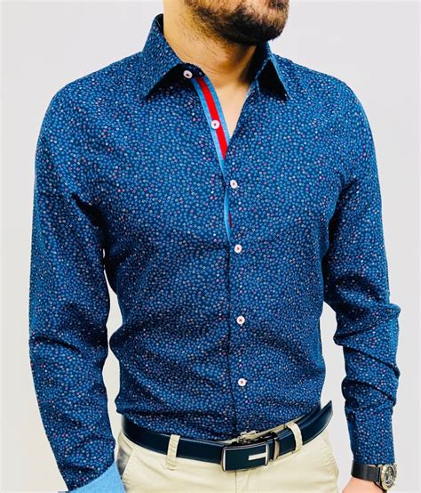 Chemise Homme Bleu Marine A Motifs