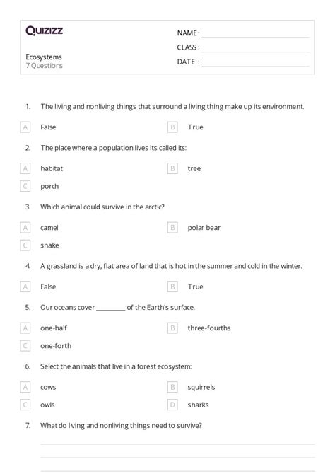 Ecosystems Worksheets For Rd Grade On Quizizz Free Printable