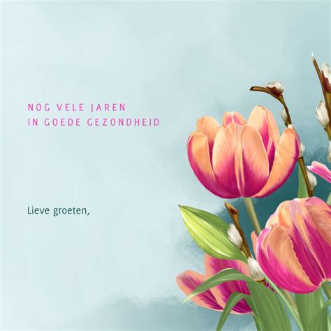 Verjaardagskaart Tulpen Roze Zalmkleurig Kaartje2go