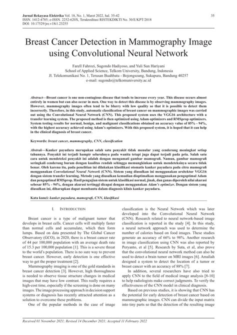 pdf breast cancer detection in mammography image using convolutional neural network