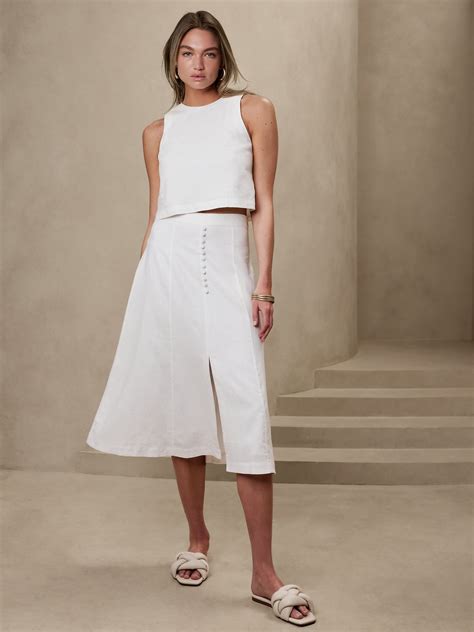 Cropped Linen Blend Covered Button Tank Banana Republic Factory