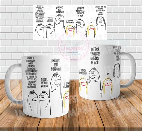 Two White Coffee Mugs With Cartoon Faces On Them One Has An Image Of