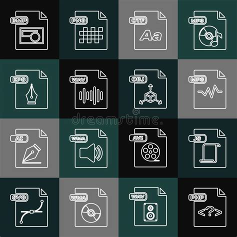 Set Line PHP File Document JS MP3 OTF WAV EPS BMP And OBJ Icon