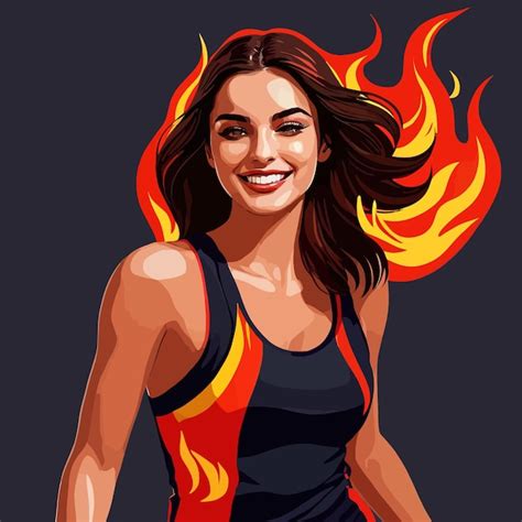 Una mujer atleta sonriente y segura en llamas Ilustración de vector de