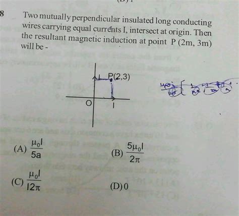 Two Long Mutually Perpendicular Conductors Carrying Currents I1 And I2