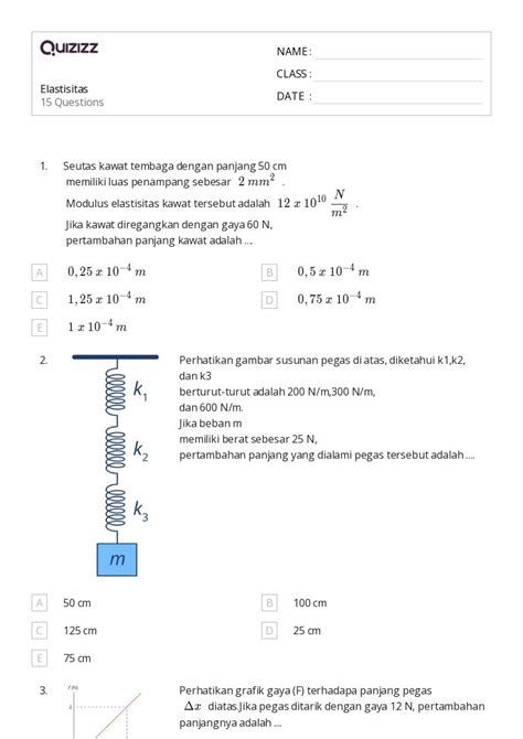 50 Lembar Kerja Energi Potensial Pegas Dan Hukum Kait Untuk Kelas 11