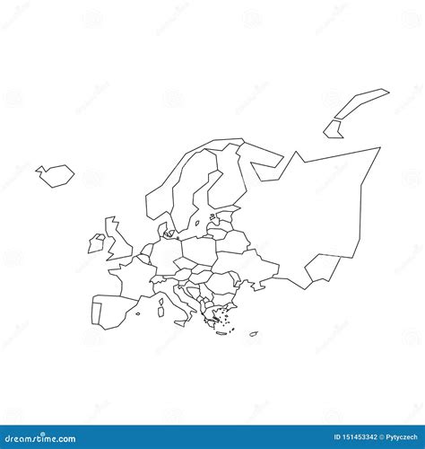 Political Map Of Europe Simplified Black Wireframe Outline Stock