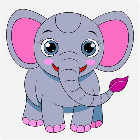 A Cartoon Drawing Of A Baby Elephant With A Pink Flower On Its Head