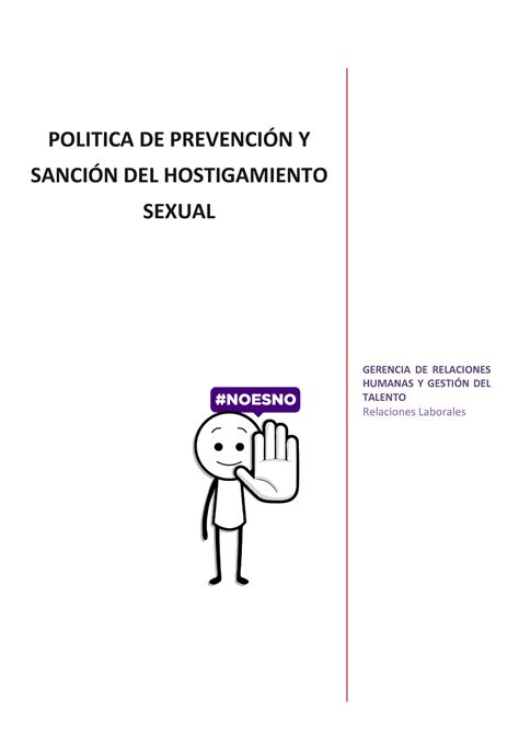 Política Hostigamiento Sexual POLITICA DE PREVENCIN Y SANCIN DEL