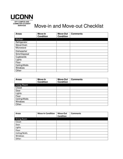 Free Printable Move In Checklist Templates Word PDF