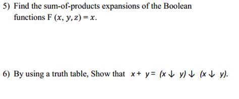 solved find the sum of products expansions of the boolean