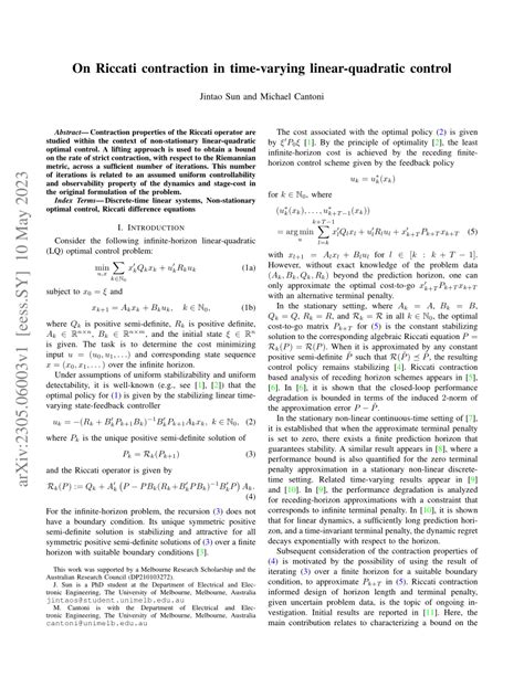 PDF On Riccati Contraction In Time Varying Linear Quadratic Control