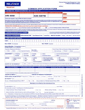 Fillable Online Reliance Common Application Form Fax Email Print