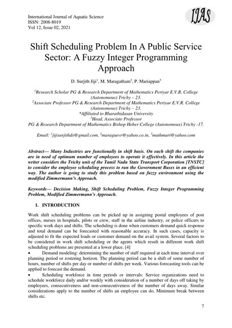 pdf shift scheduling problem in a public service sector a fuzzy integer programming approach