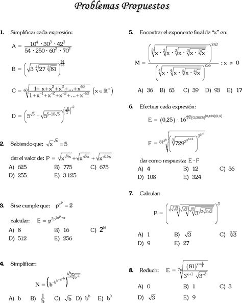 Teoria De Exponentes Ejercicios Resueltos Pdf