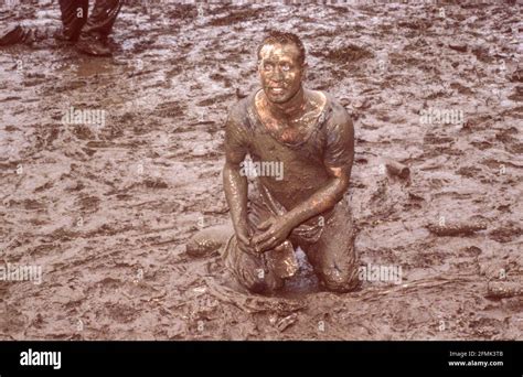 Man Covered In Mud At The Glastonbury Festival 1998 Somerset England