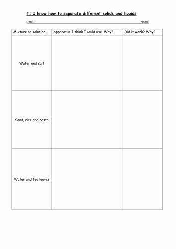 Separation Of Mixtures Worksheet