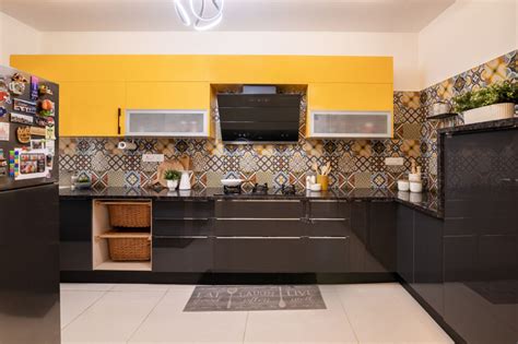 Spacious Kitchen Design With Open And Closed Storage Livspace