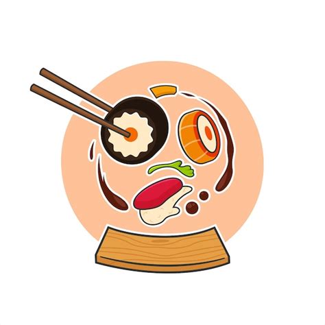 Conjunto de comida asiática de sushi fofo Vetor Premium