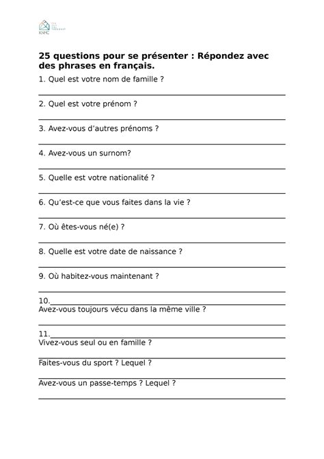 C est la rentrée Brisons la glace 25 questions pour se présenter 25