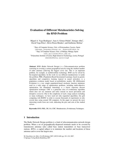 pdf evaluation of different metaheuristics solving the rnd problem