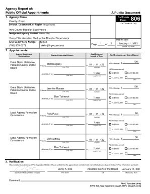 Fillable Online FPPC Form 806 Agency Report Of Public Official