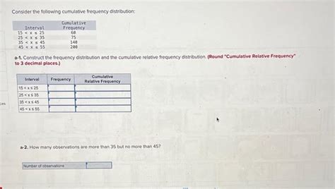 Solved Consider The Following Cumulative Frequency Chegg