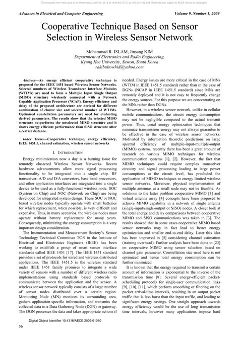 pdf cooperative technique based on sensor selection in wireless sensor network