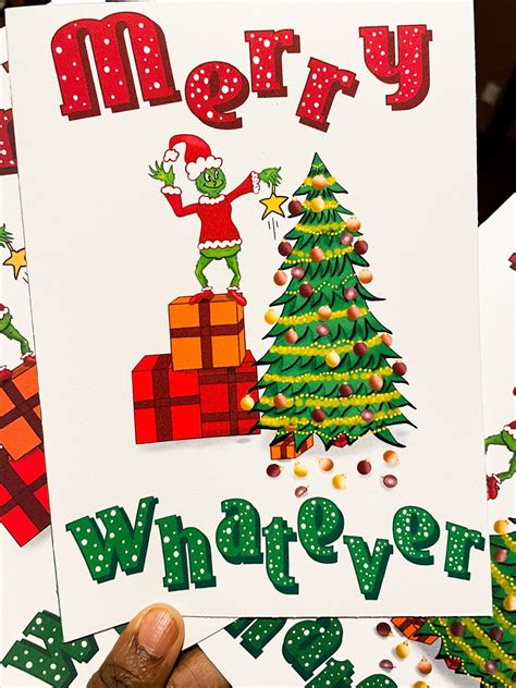 Grinch Holiday Cards Christmas Card For Grinch Lovers Merry Whatever