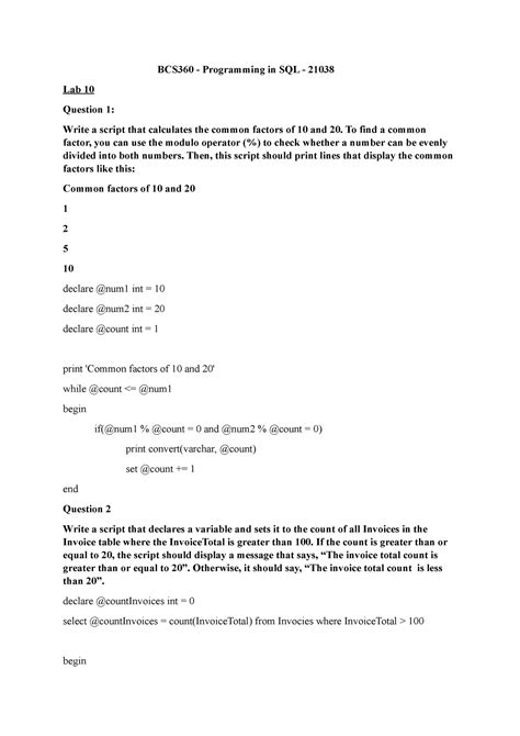 lab10 programming in sql bcs360 programming in sql 21038 lab 10 question 1 write a